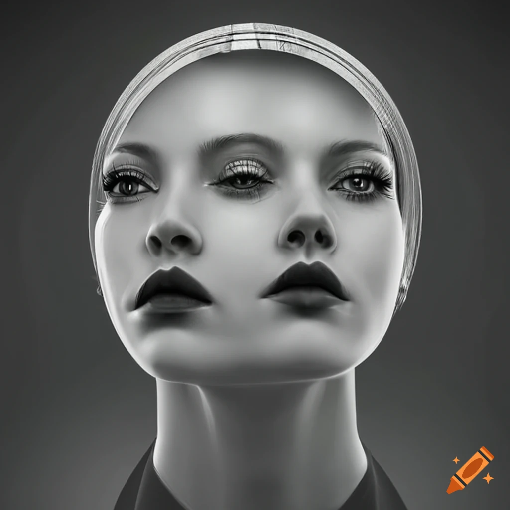 Impossible geometric artwork featuring a woman's face in a mirror with infinite reflections on ...