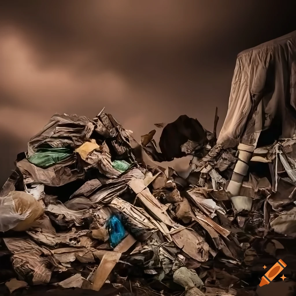 Pile of junk covered with a drapery in a dramatic landscape on Craiyon