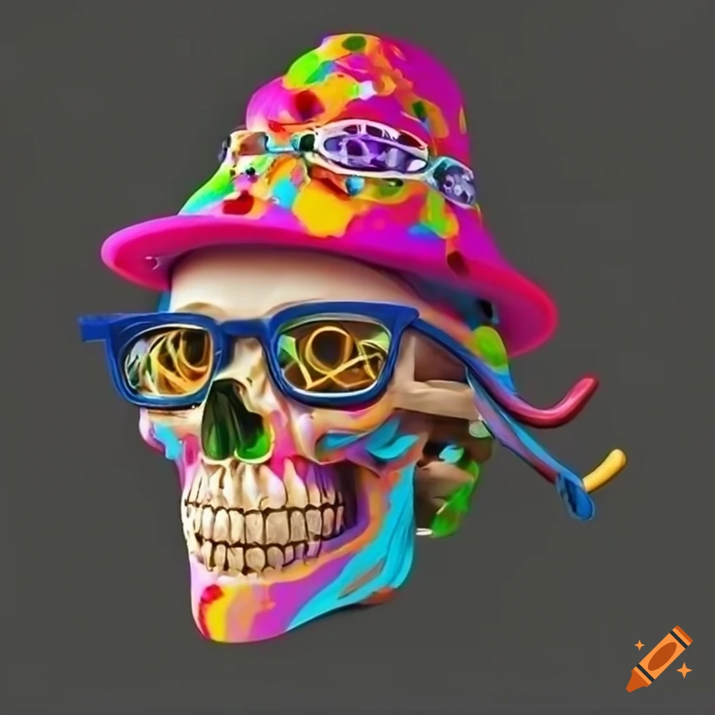 Colorful collection of creative 3d skulls characters with unique hats ...
