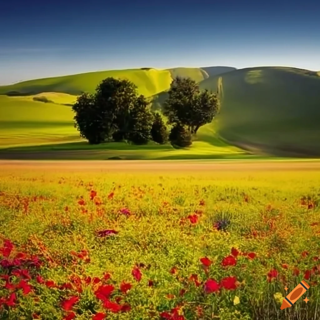 Colorful wildflowers in open fields on Craiyon