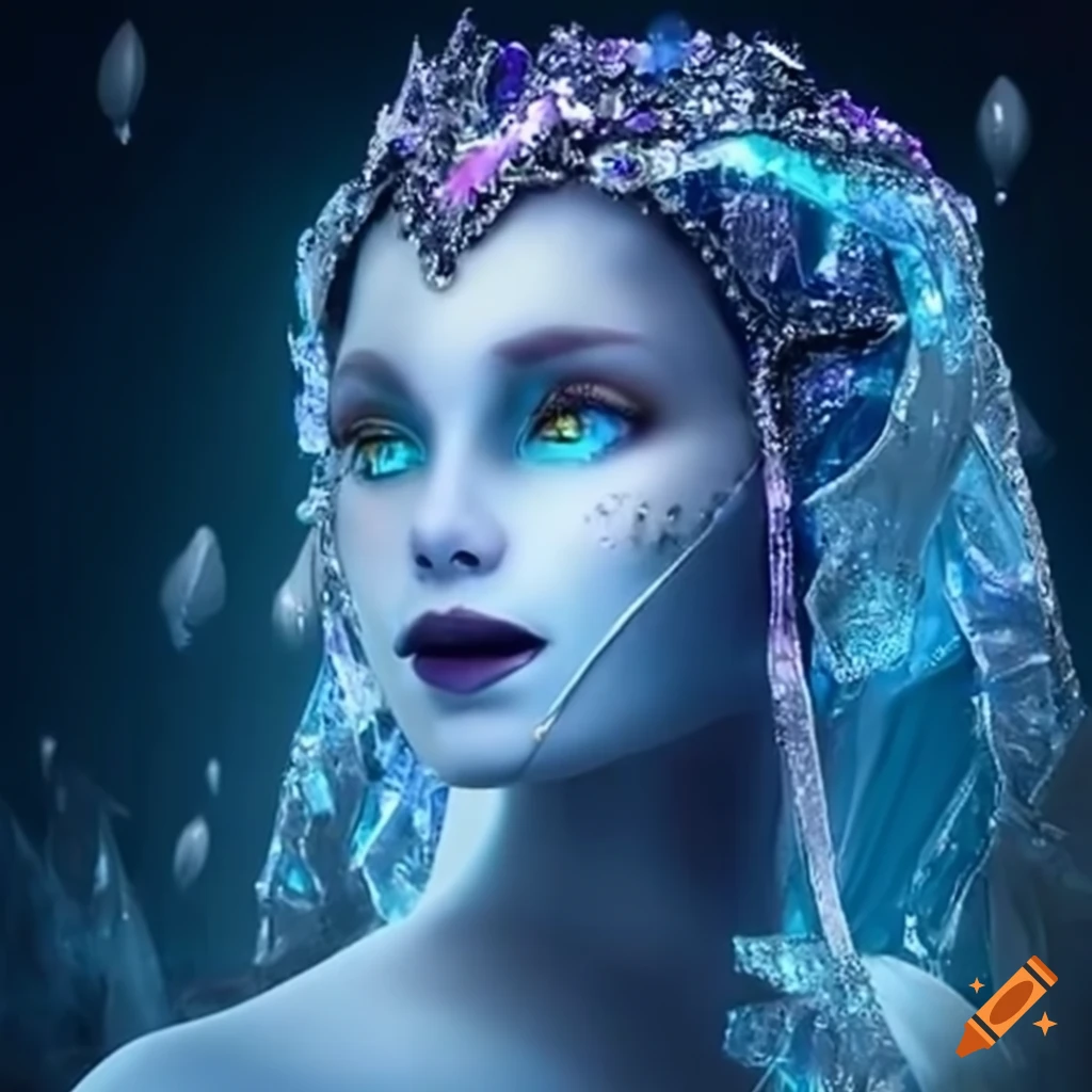 Ice queen unleashing havoc with crystals on Craiyon