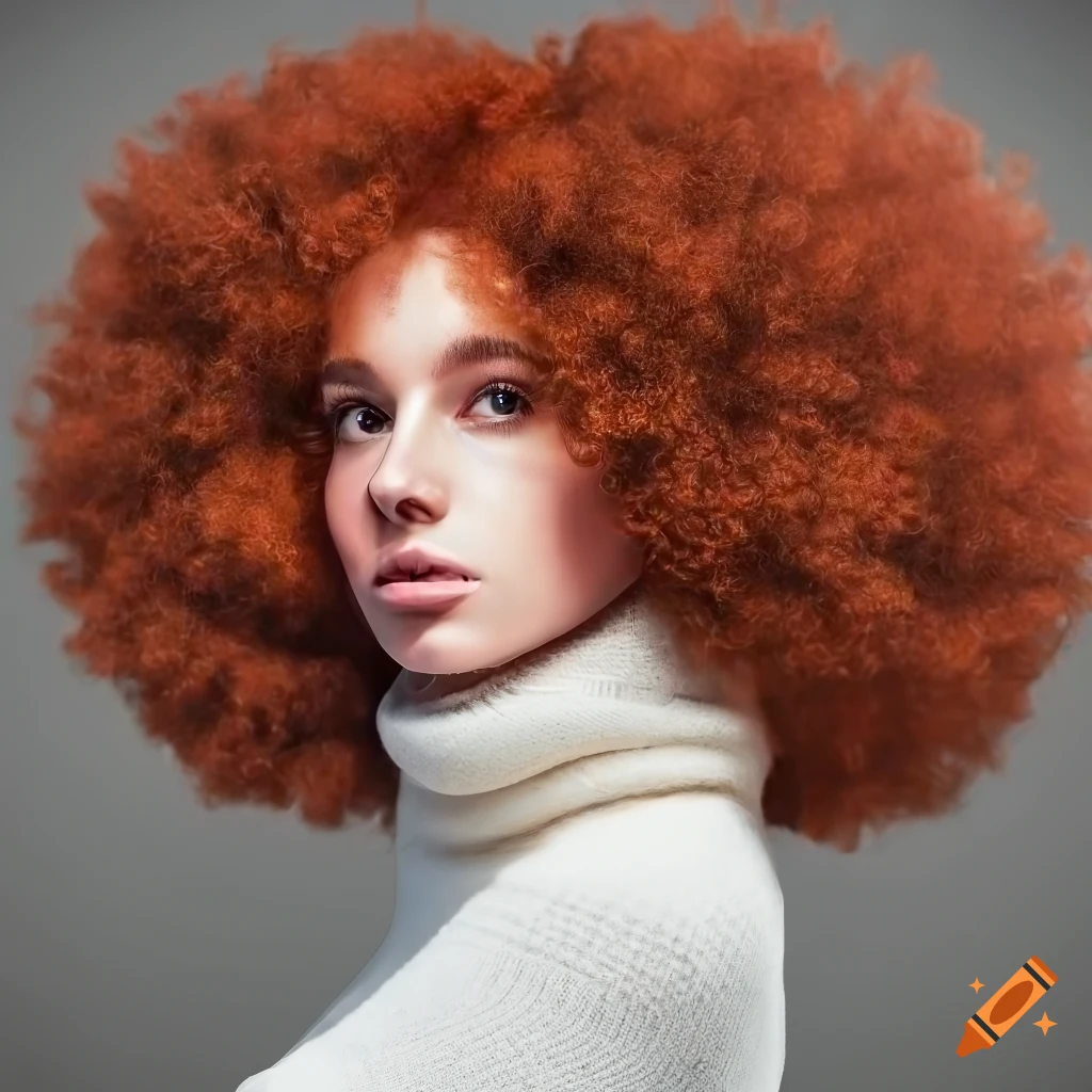 Portrait of a beautiful redhead woman with a massive afro on Craiyon