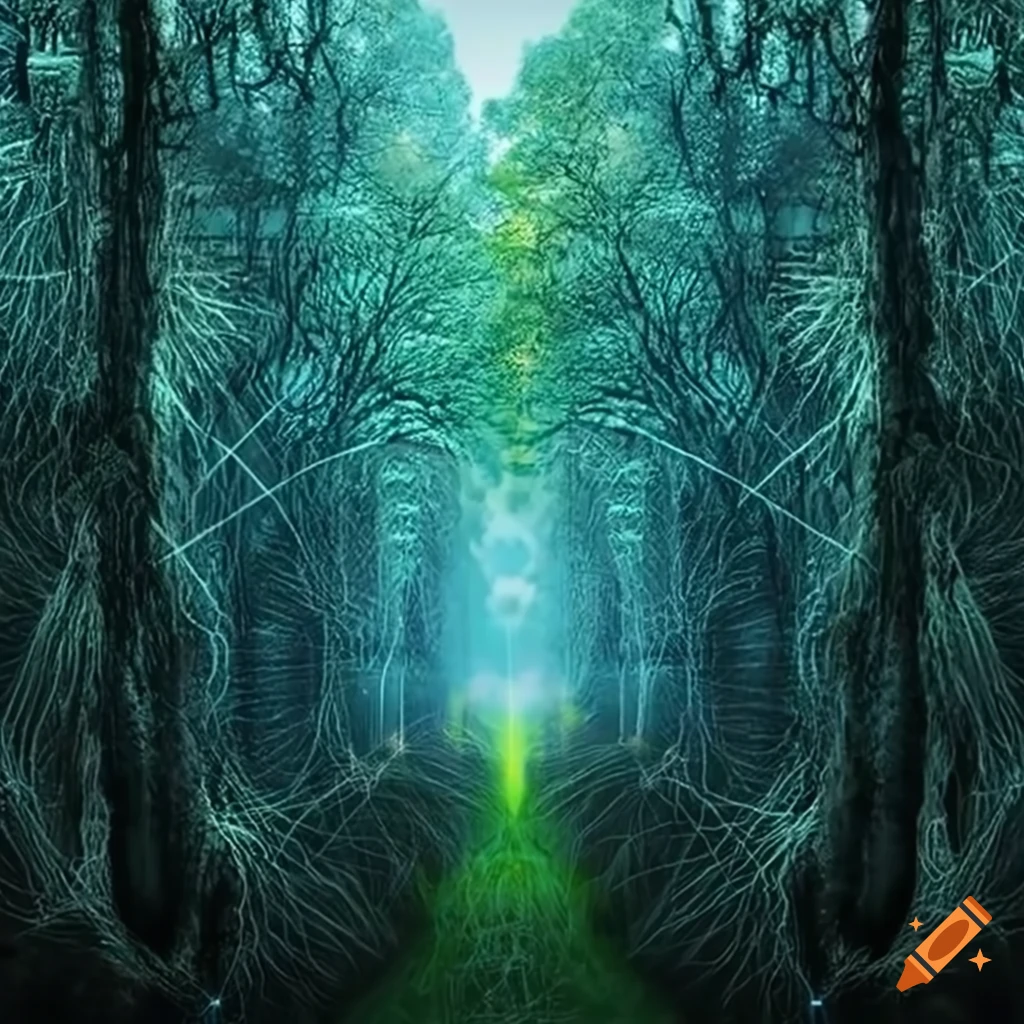 Intersection of technology and nature with network nodes connecting ...