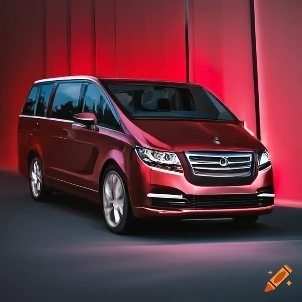 Luxury red minivan driving on a city road on Craiyon