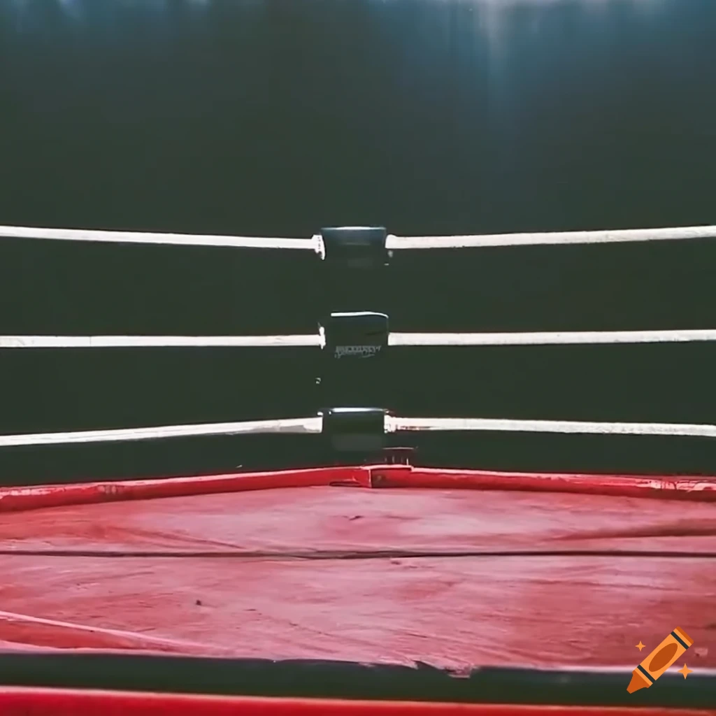 Empty wrestling ring under dim lights and empty seats on Craiyon