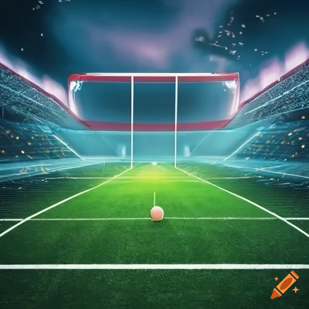 Futuristic soccer field from a player's perspective on Craiyon