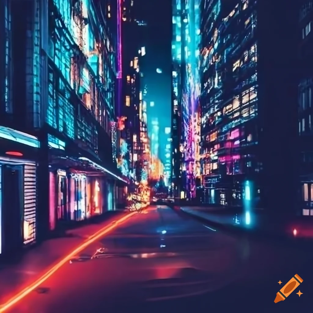 City night view with neon lights on Craiyon