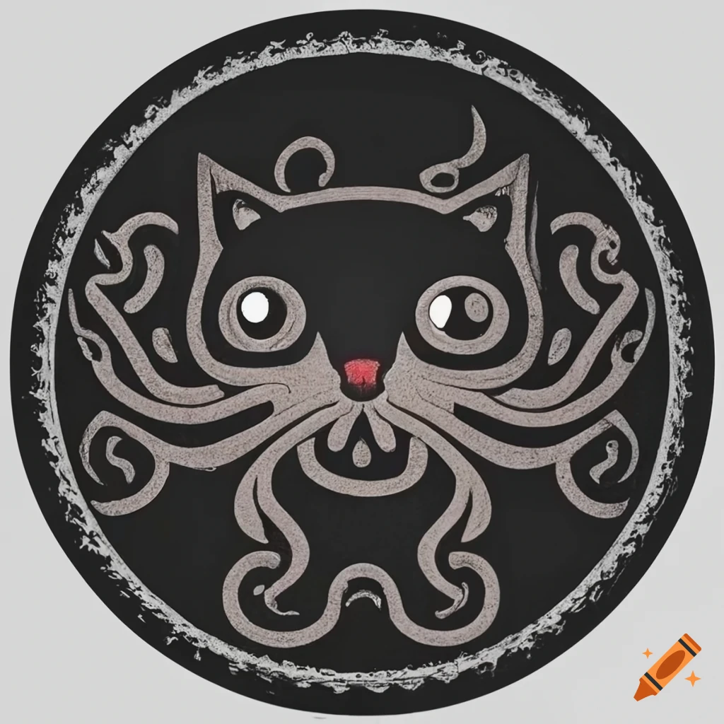 Cat kraken logo round design on Craiyon