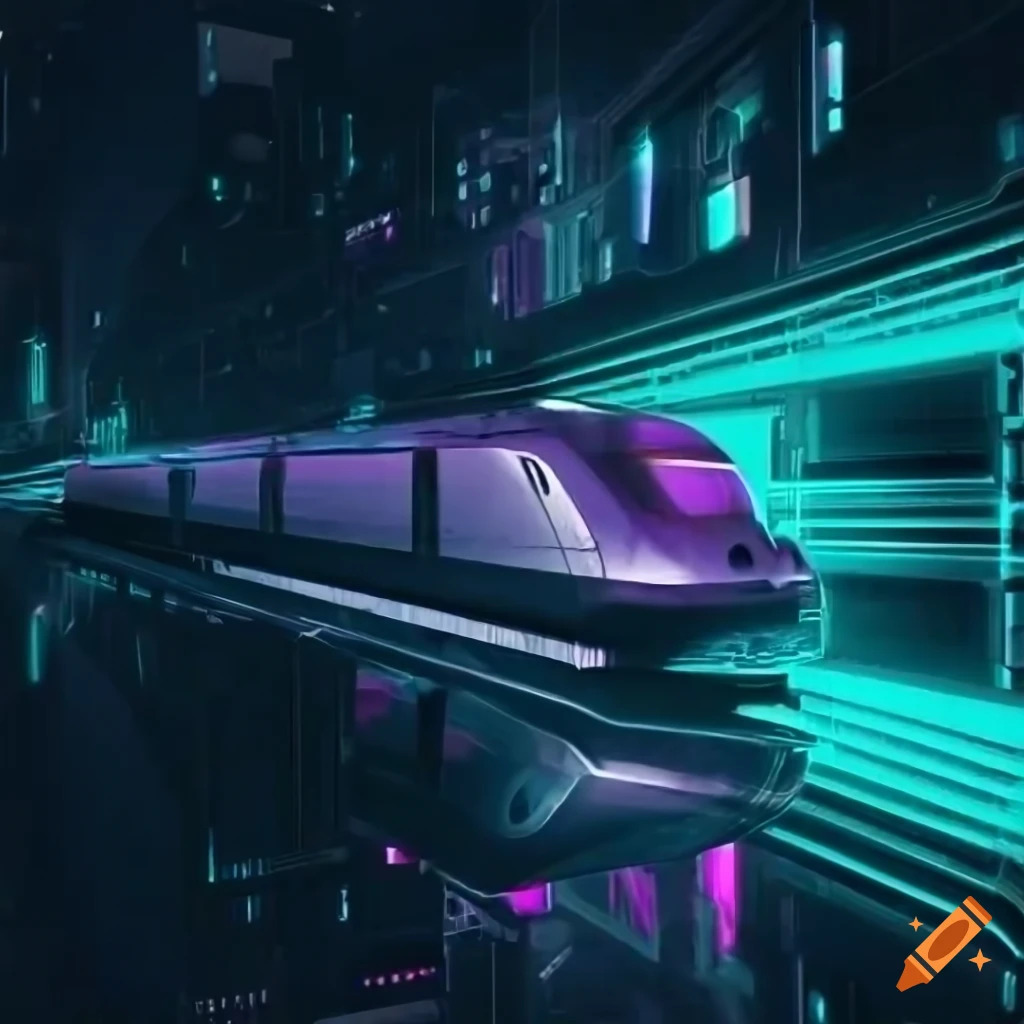 Futuristic train in a neo futuristic background on Craiyon