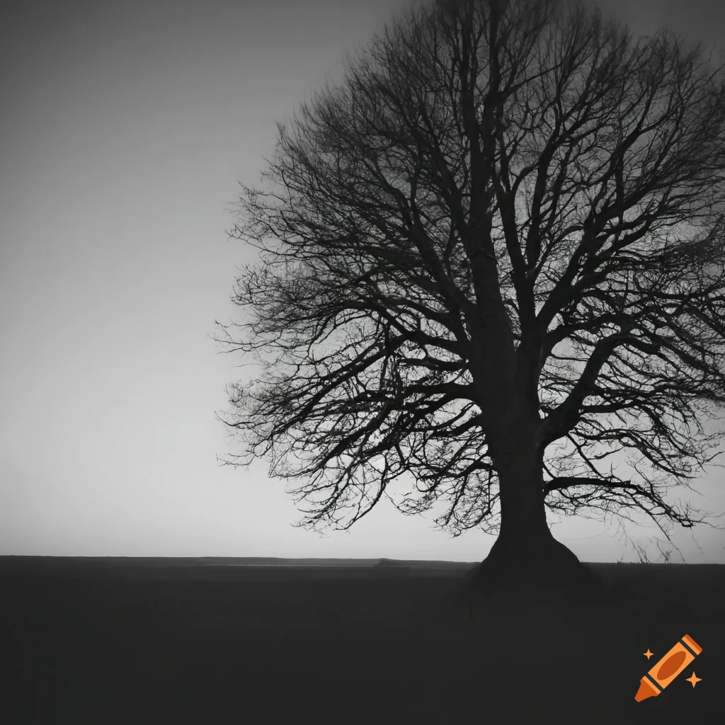 Lonely tree in dark colors on a plain in sweden on Craiyon
