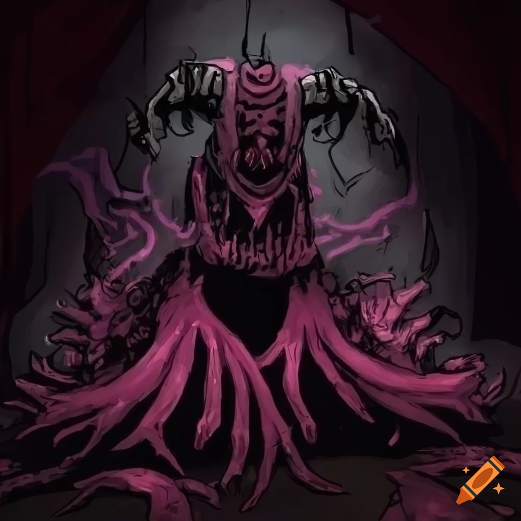 Dark fantasy artwork of a skeleton with a pink slime creature in ...