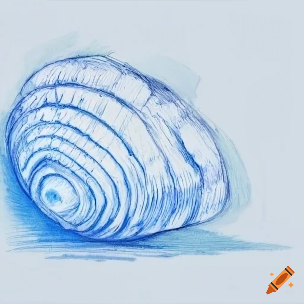Blue shell sketches on white gradient background on Craiyon