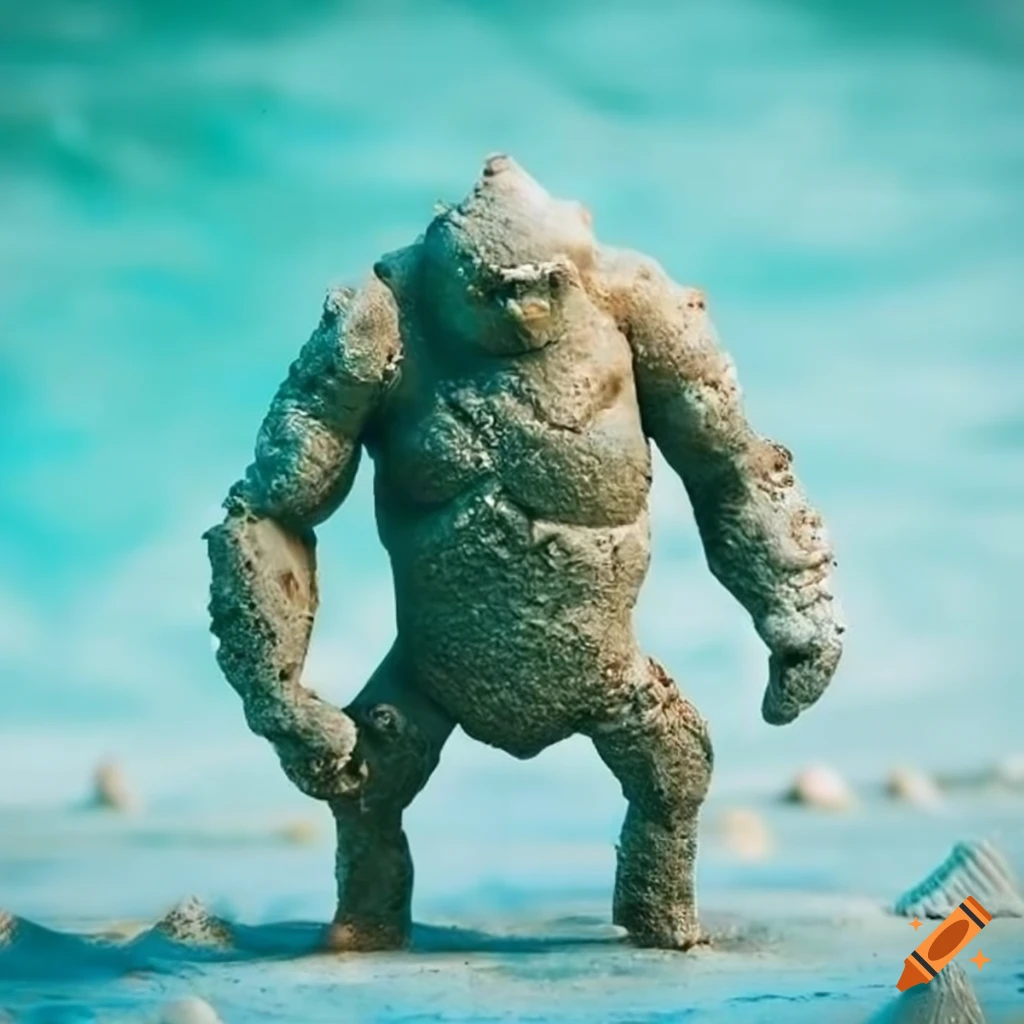 Sea sand golem resembling a rounded fish humanoid on Craiyon