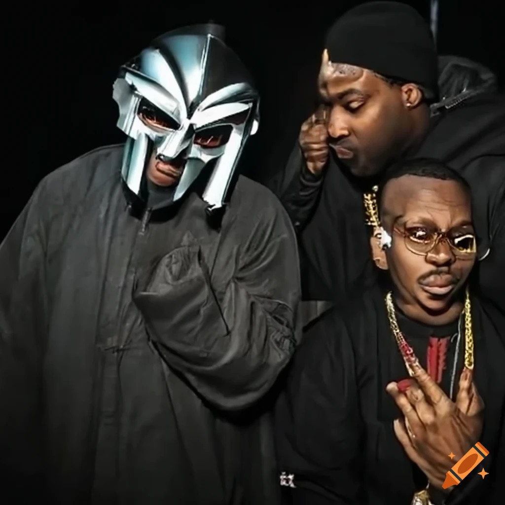 Rappers mf doom and subroc performing on stage on Craiyon