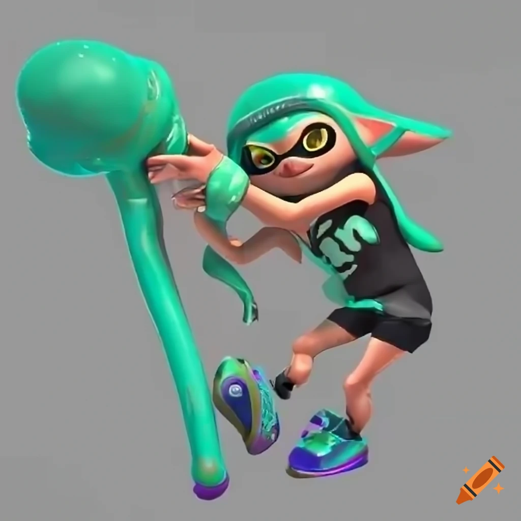 Teal inkling character from splatoon in 3d render on Craiyon