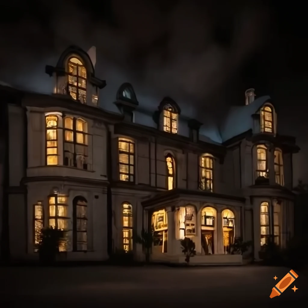 Mansion at night on Craiyon