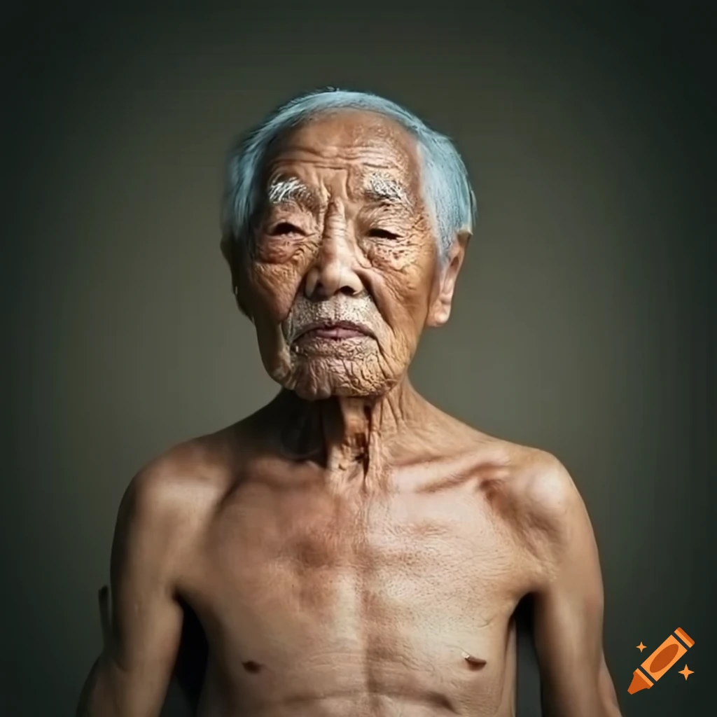 Portrait of an elderly Japanese man with wrinkled arms on Craiyon