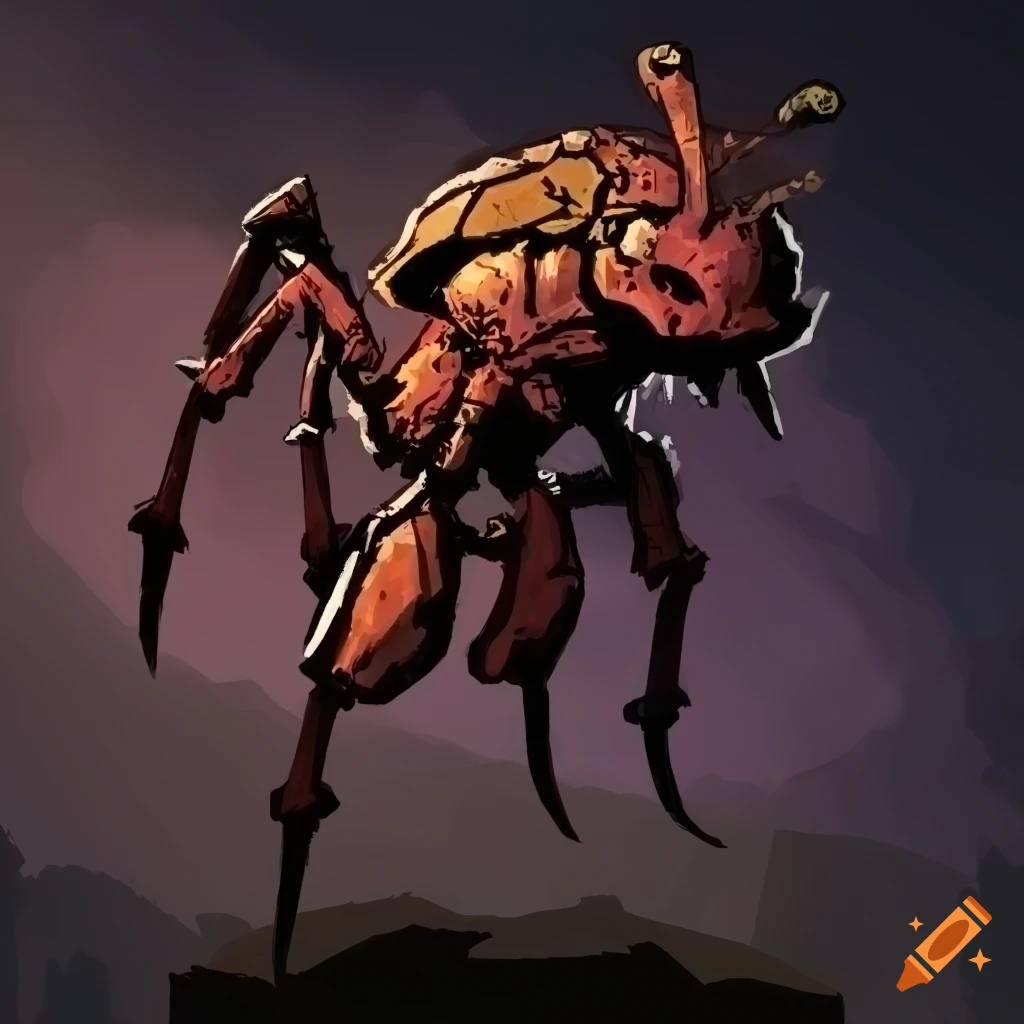 Ant inspired by tyranids in darkest dungeon style, side view on Craiyon
