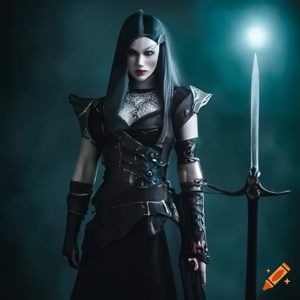 Elegant dark elf with sword and leather armor on Craiyon
