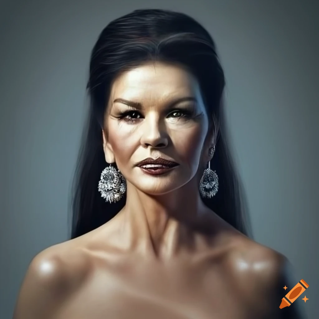 Portrait of Catherine Zeta Jones with distinctive facial features and ...