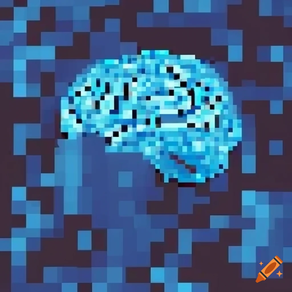Luminous blue pixelated abstract human brain on Craiyon