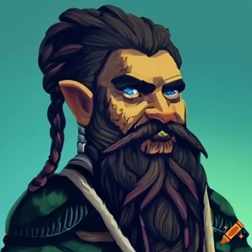 Cleric dwarf with braided black beard and blue eyes on Craiyon