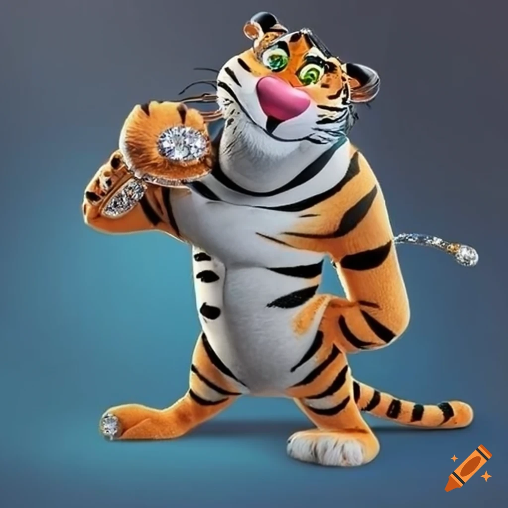 Tony the Tiger Hood adorned with diamonds necklace and watch on Craiyon