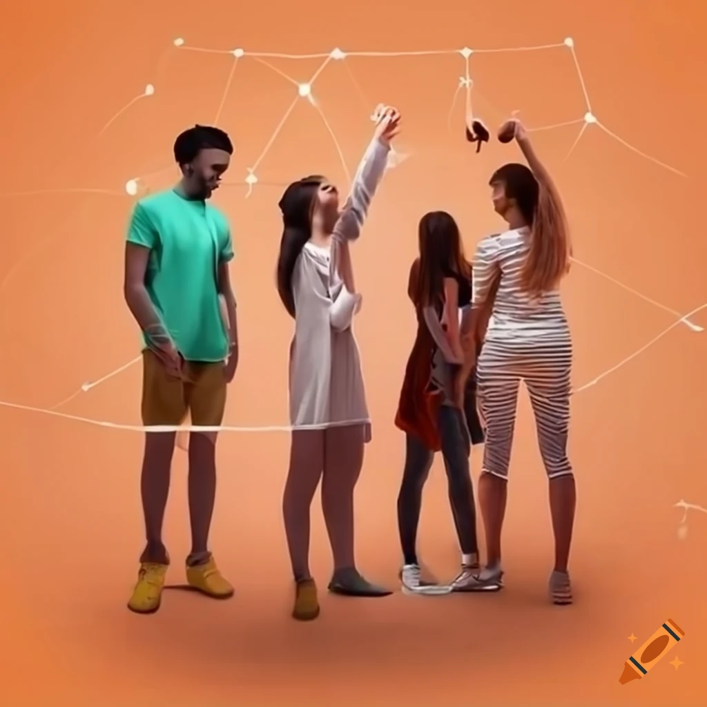 Young people network international on an orange background on Craiyon