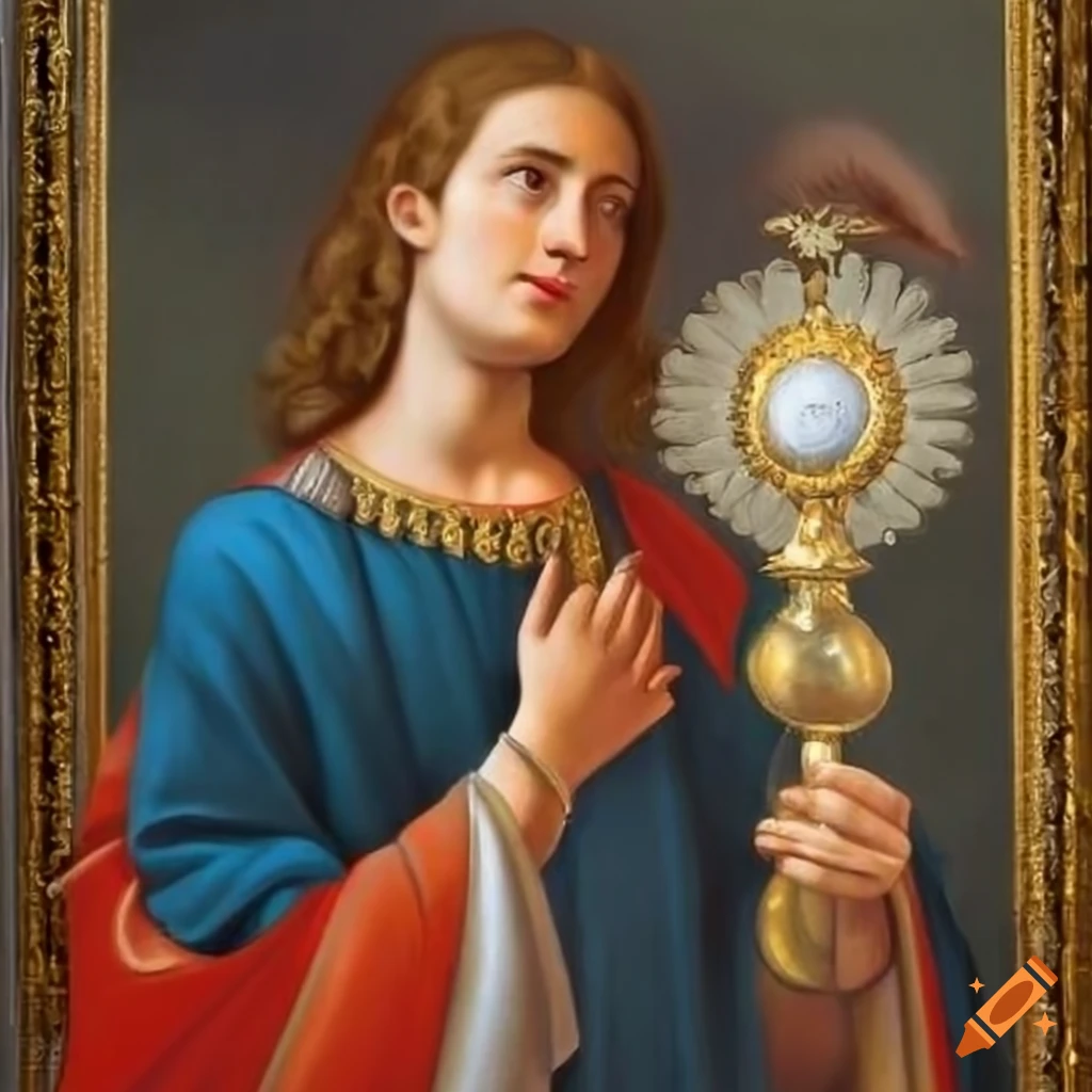 Saint tarcisius holding the eucharist in a detailed painting on Craiyon