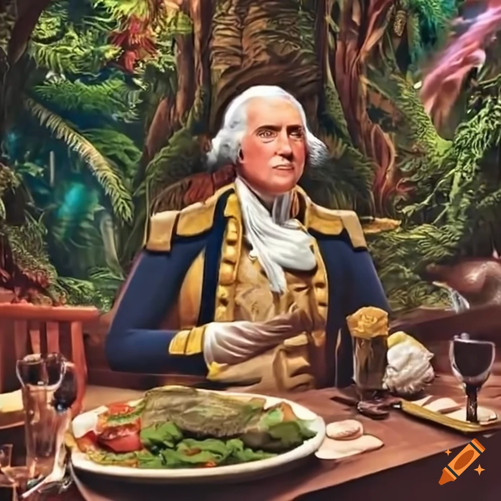George washington dining at rainforest cafe on Craiyon