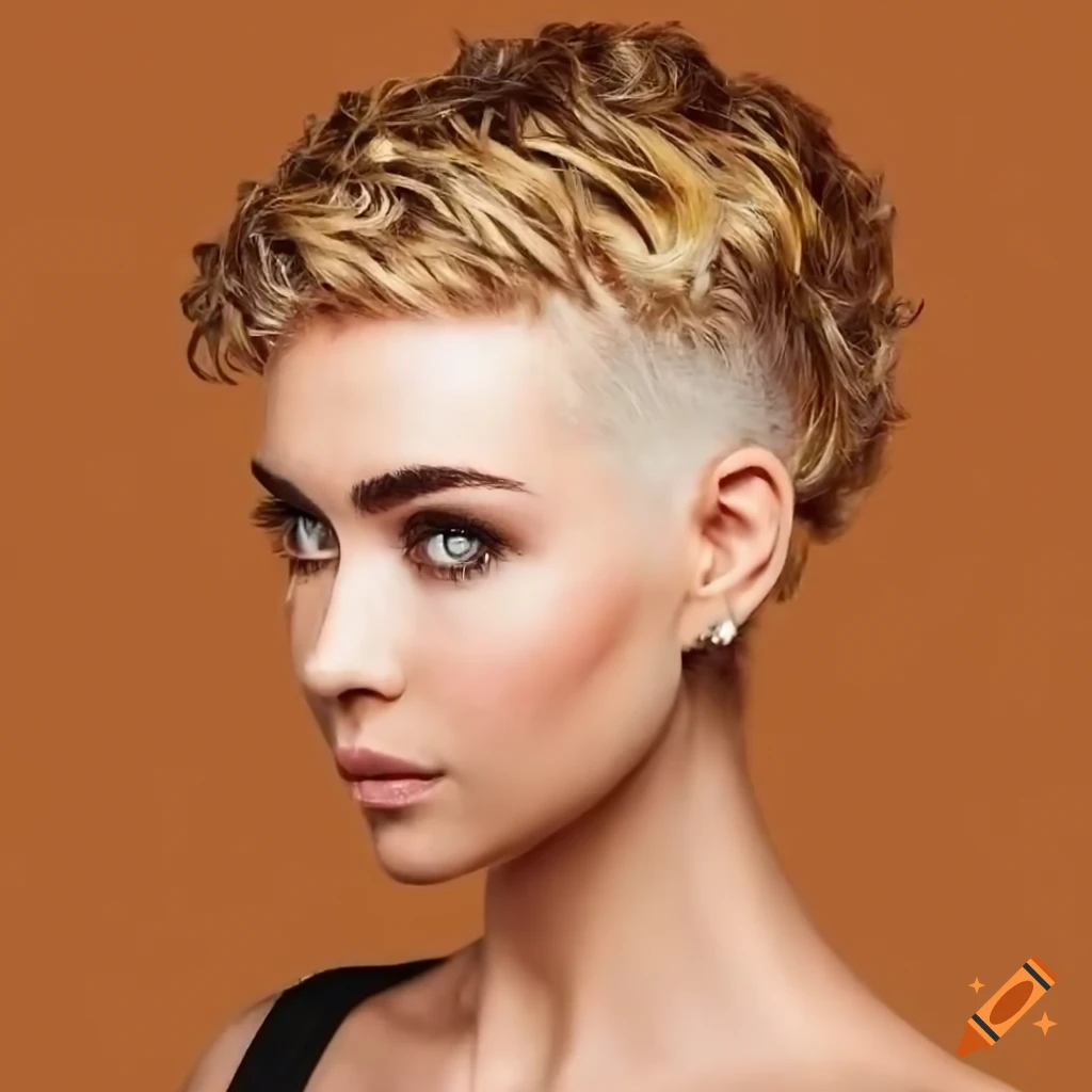 Strikingly beautiful woman with vibrant golden brown eyes and short ...