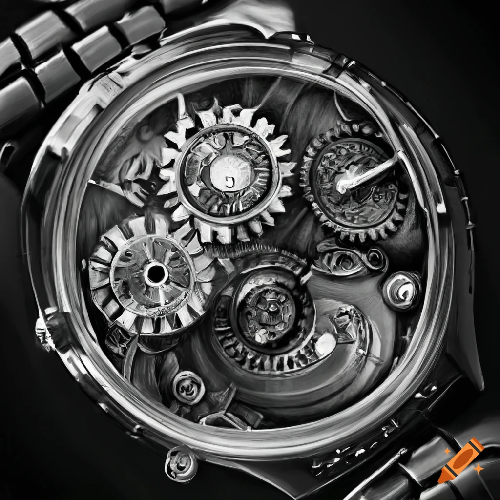 Hyperrealistic shiny watch with intricate gears and details in a ...