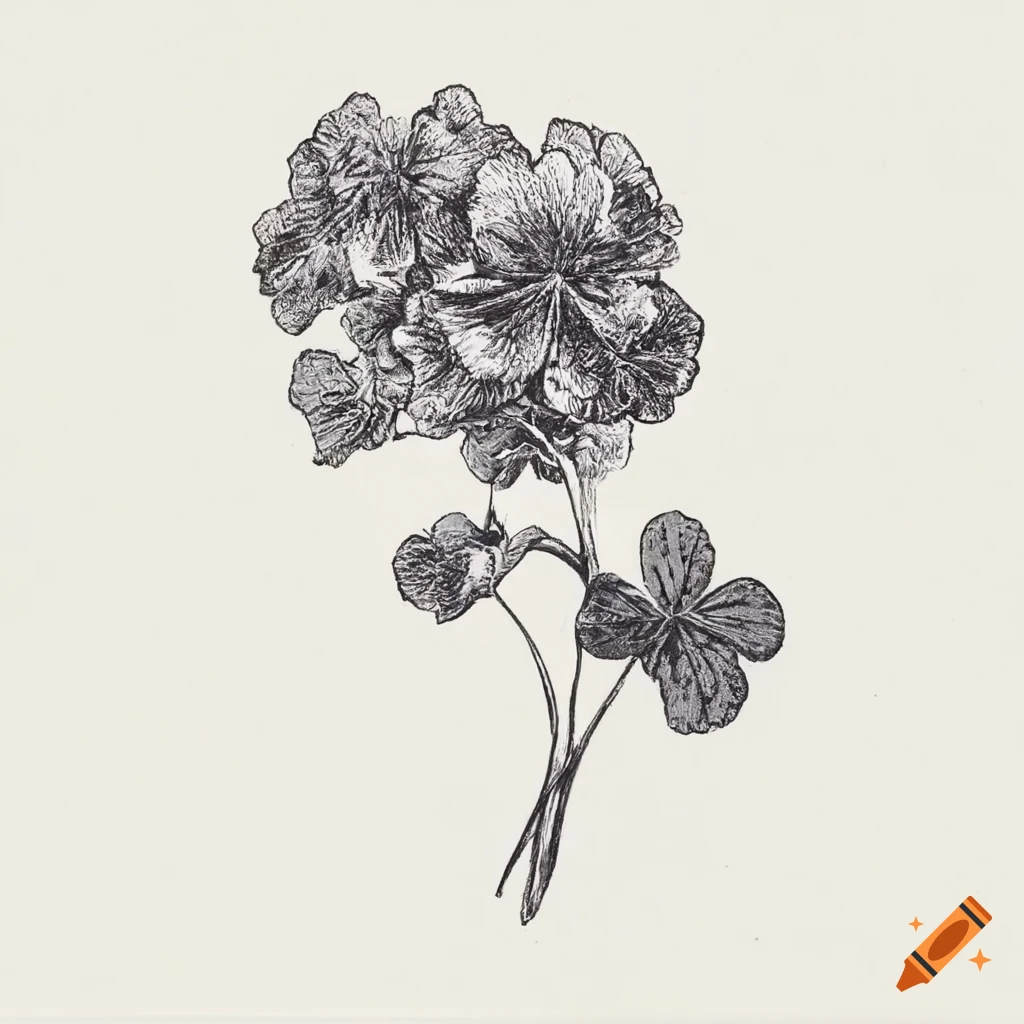 Vintage geranium stem sketched in pencil on Craiyon