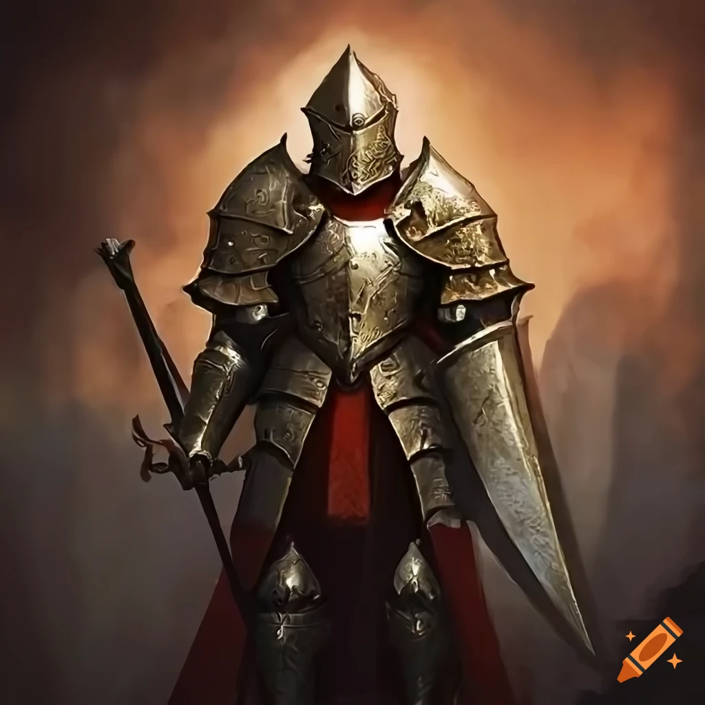 Fantasy oath of vengeance paladin in sharp armor with sword and shield ...