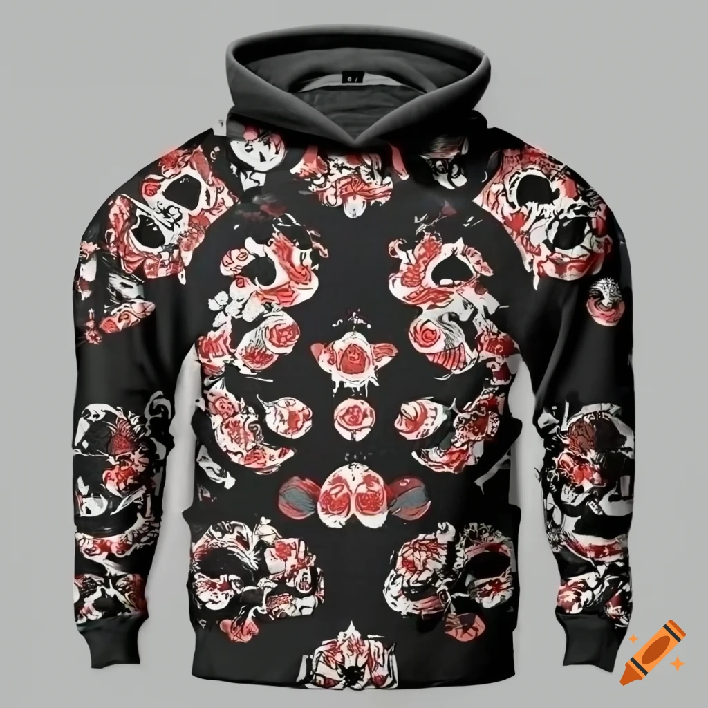 Custom hoodie design with Japanese motifs front and back on Craiyon
