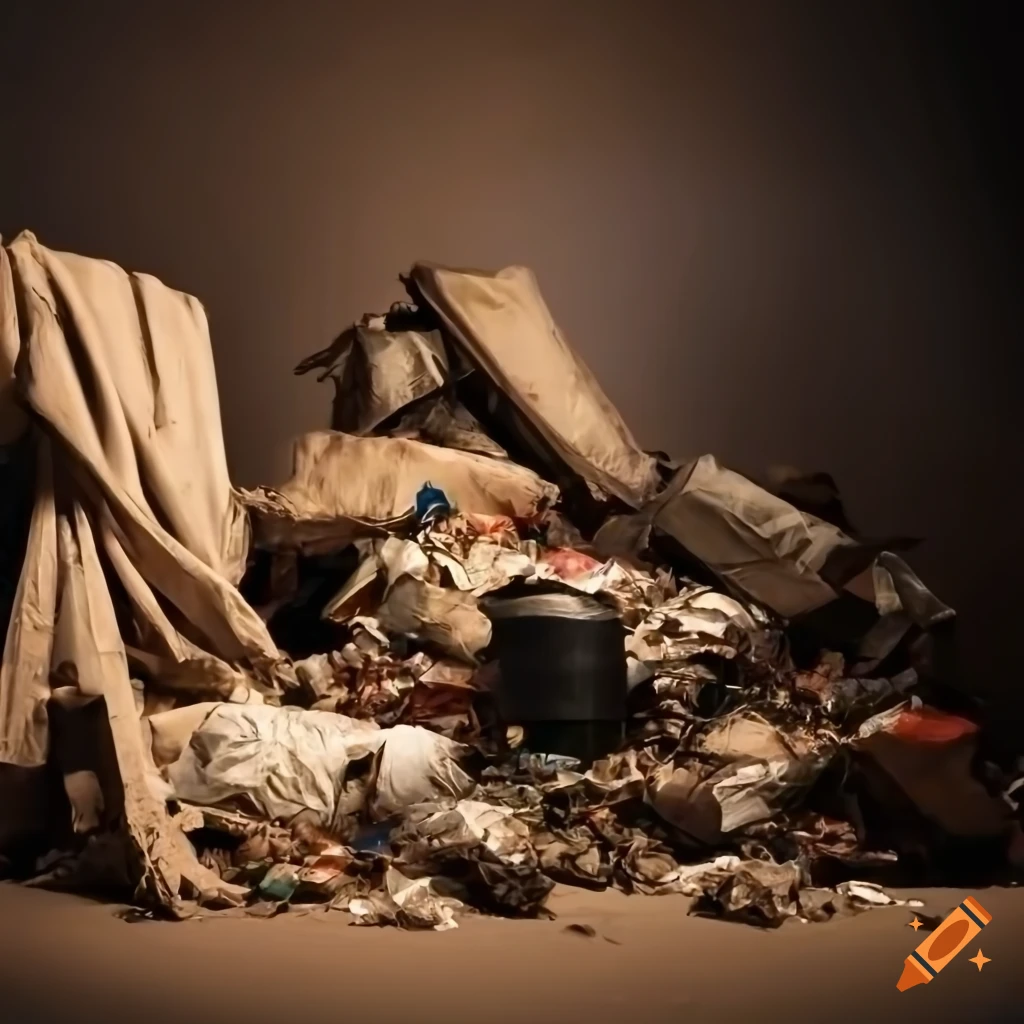 Pile of junk covered with drapery in a dramatic landscape on Craiyon