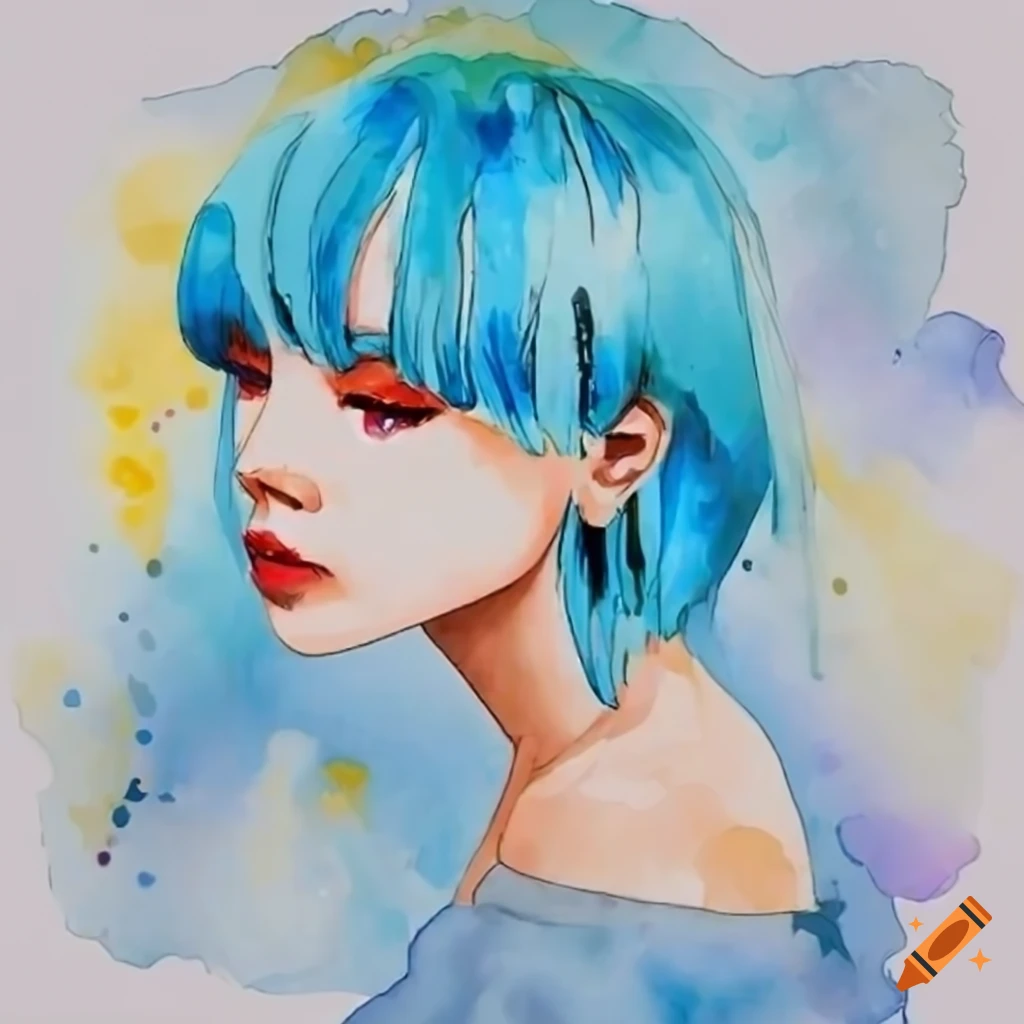 Blue-haired anime girl creating art on Craiyon