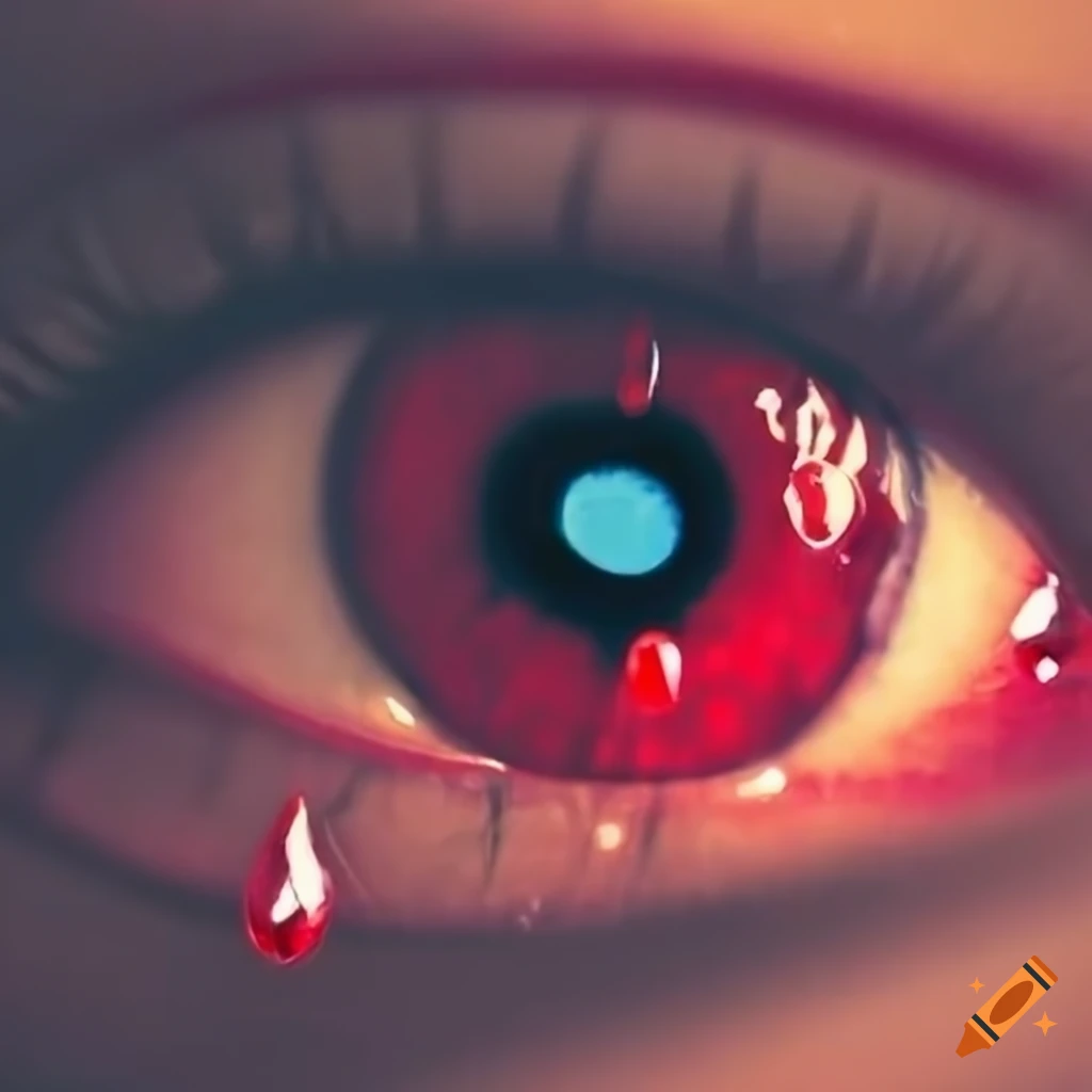 Red eye crying with endless stream of red tears on Craiyon