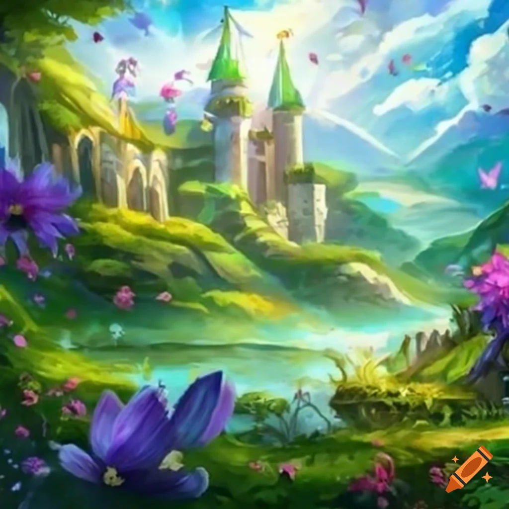 Fairy castle with blooming windows in a fantasy setting on Craiyon