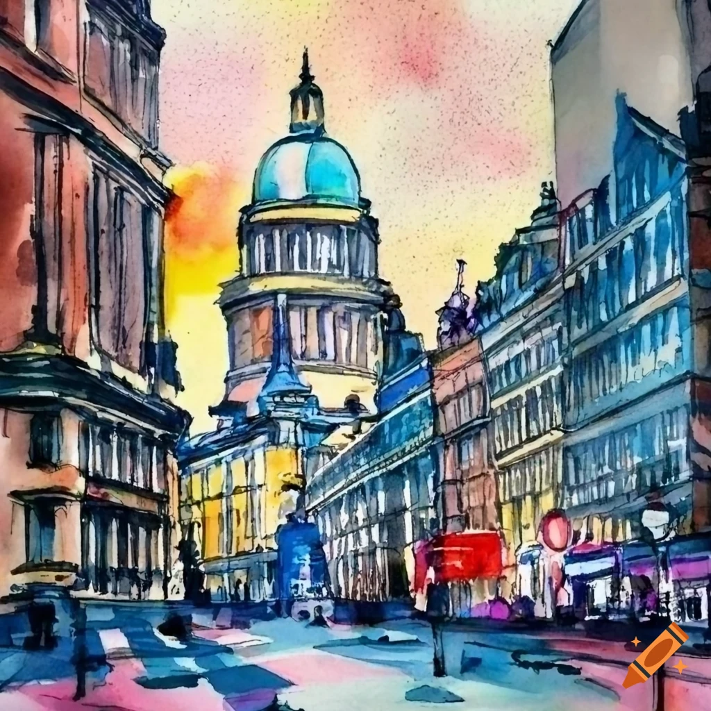 Cityscape of george square, glasgow, scotland in watercolor on Craiyon
