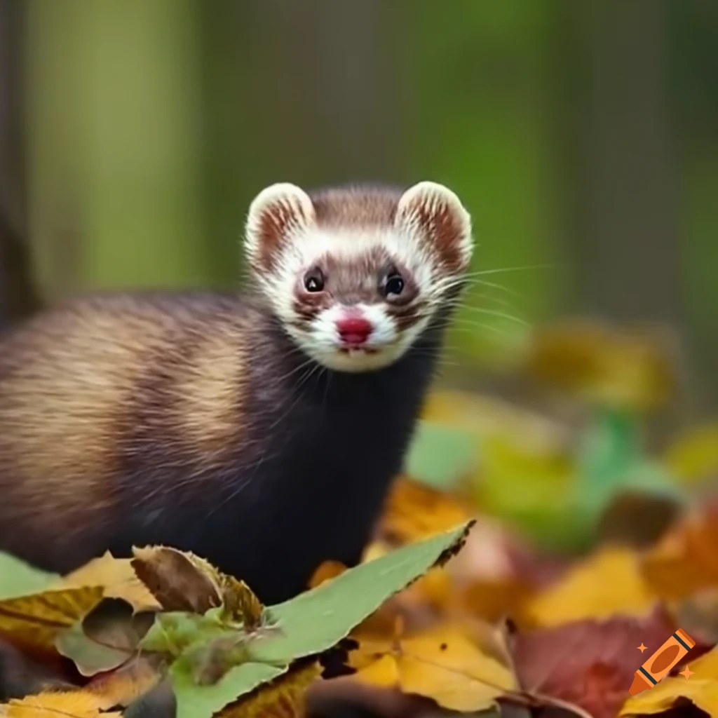 Cheerful polecat fitch among vibrant forest foliage on Craiyon