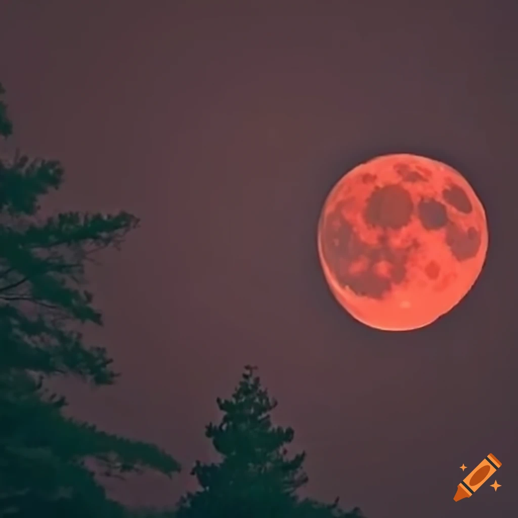 Red moon shining in the forest at night on Craiyon
