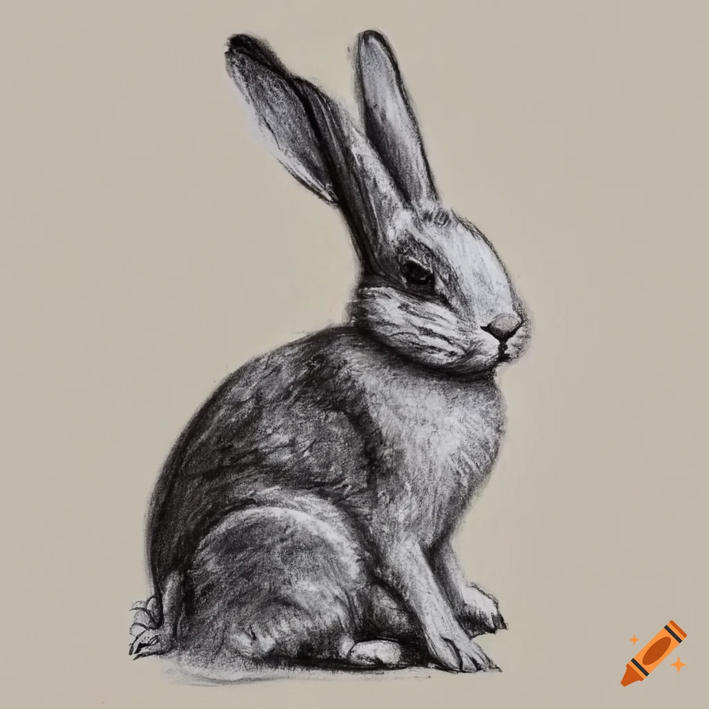 Vintage bunny sketched in charcoal on Craiyon