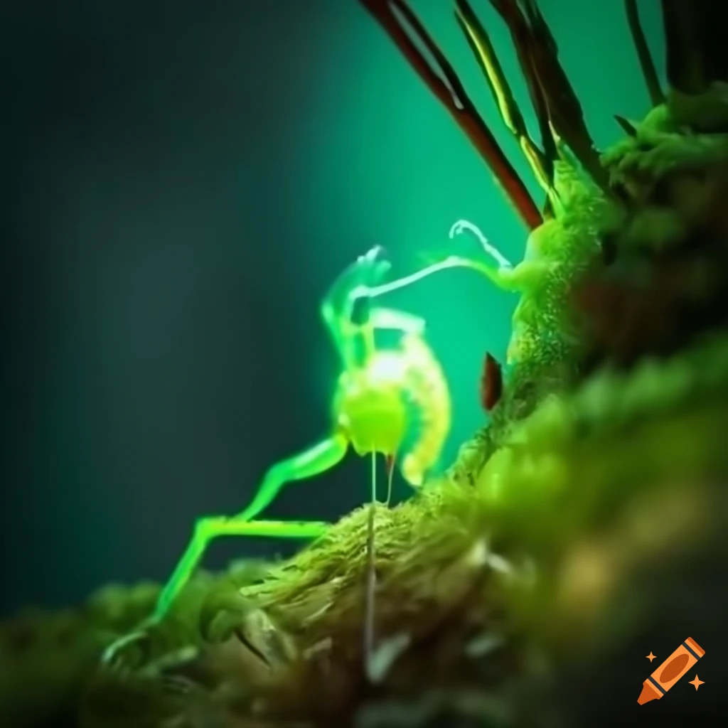 Glowing biopunk Venus flytrap creature in moss-covered cityscape on Craiyon