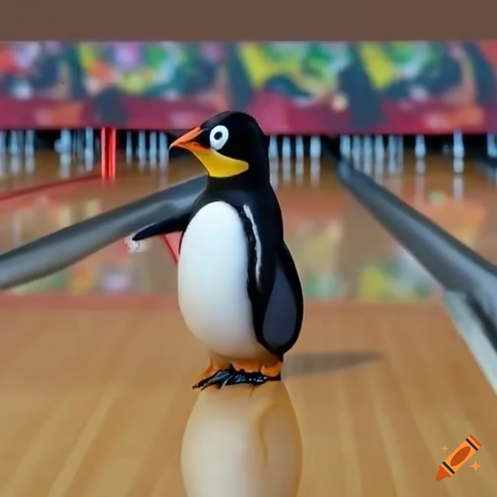 Penguins playing ten pin bowling on Craiyon