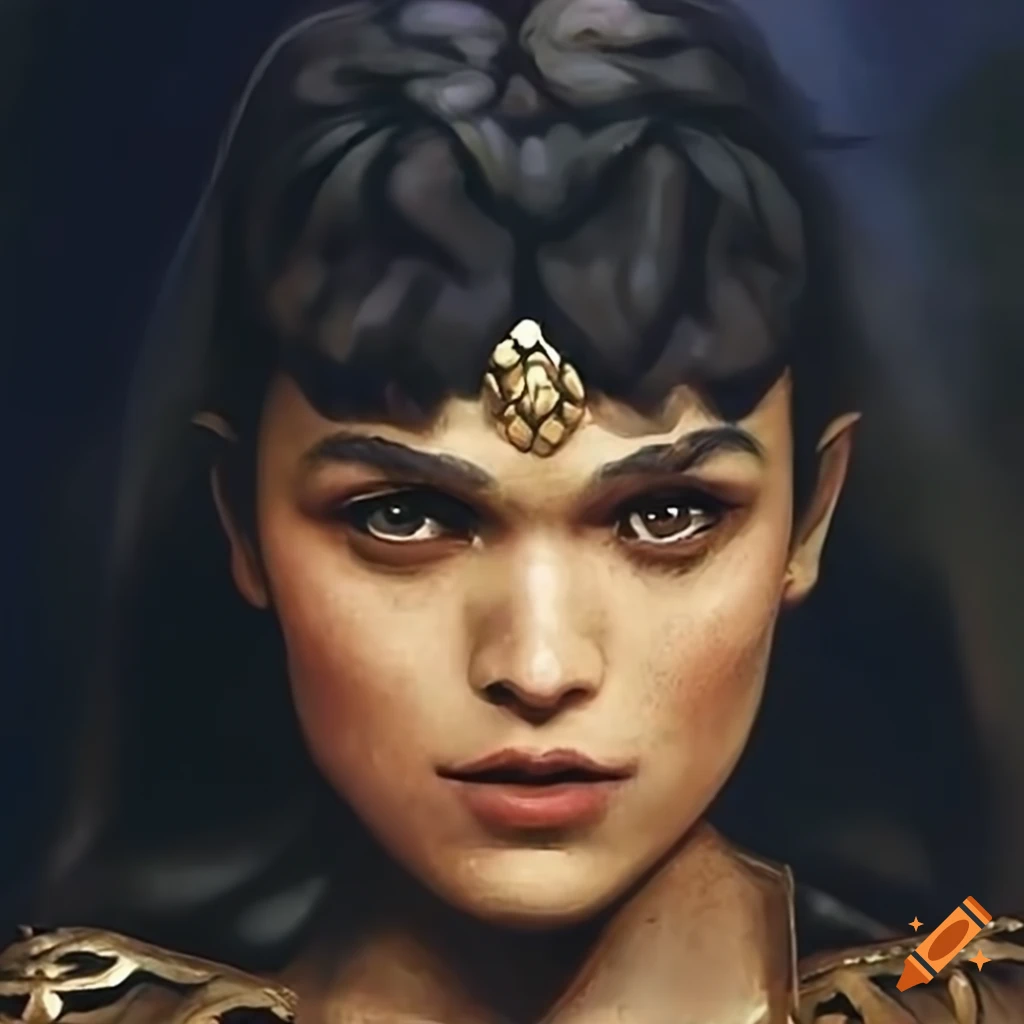 Detailed portrait of rachel zegler as xena warrior princess in frank frazetta's dynamic style on ...