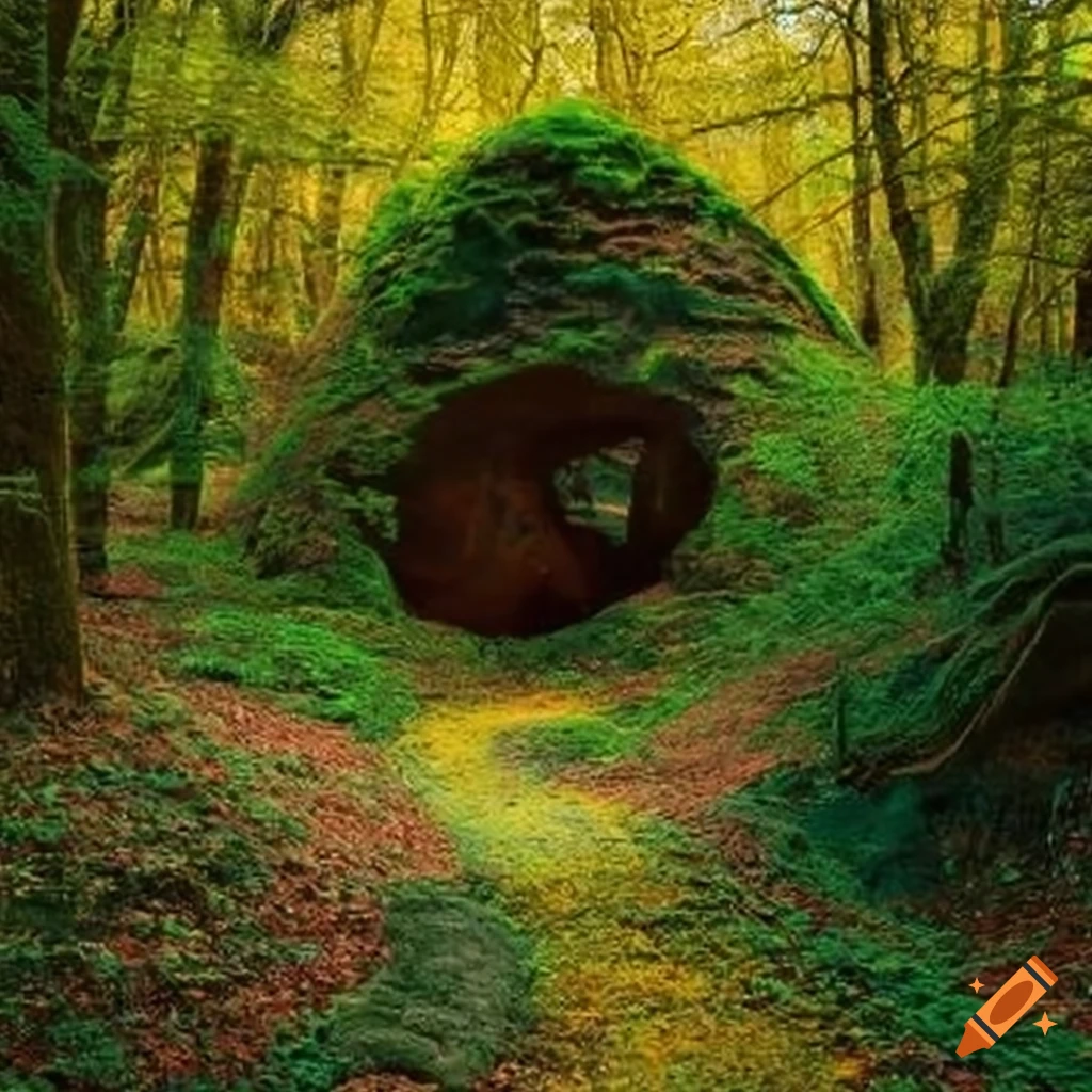 Enchanted earth mound in a golden spring forest on Craiyon