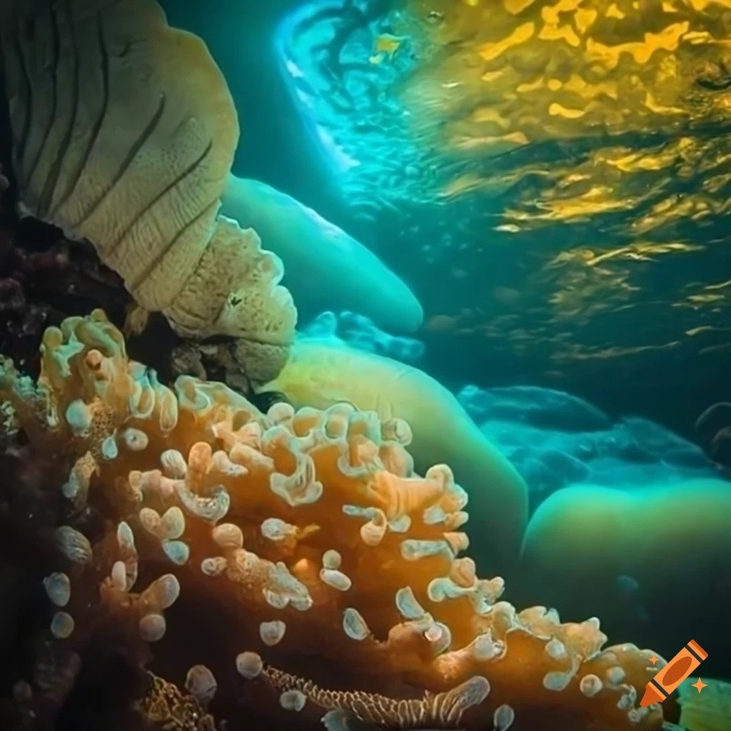 Underwater tapestry of vibrant fish, coral, and mythical creatures with ...