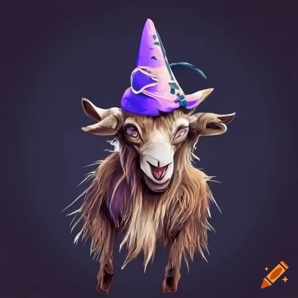 Angry goat wearing a wizard hat on Craiyon