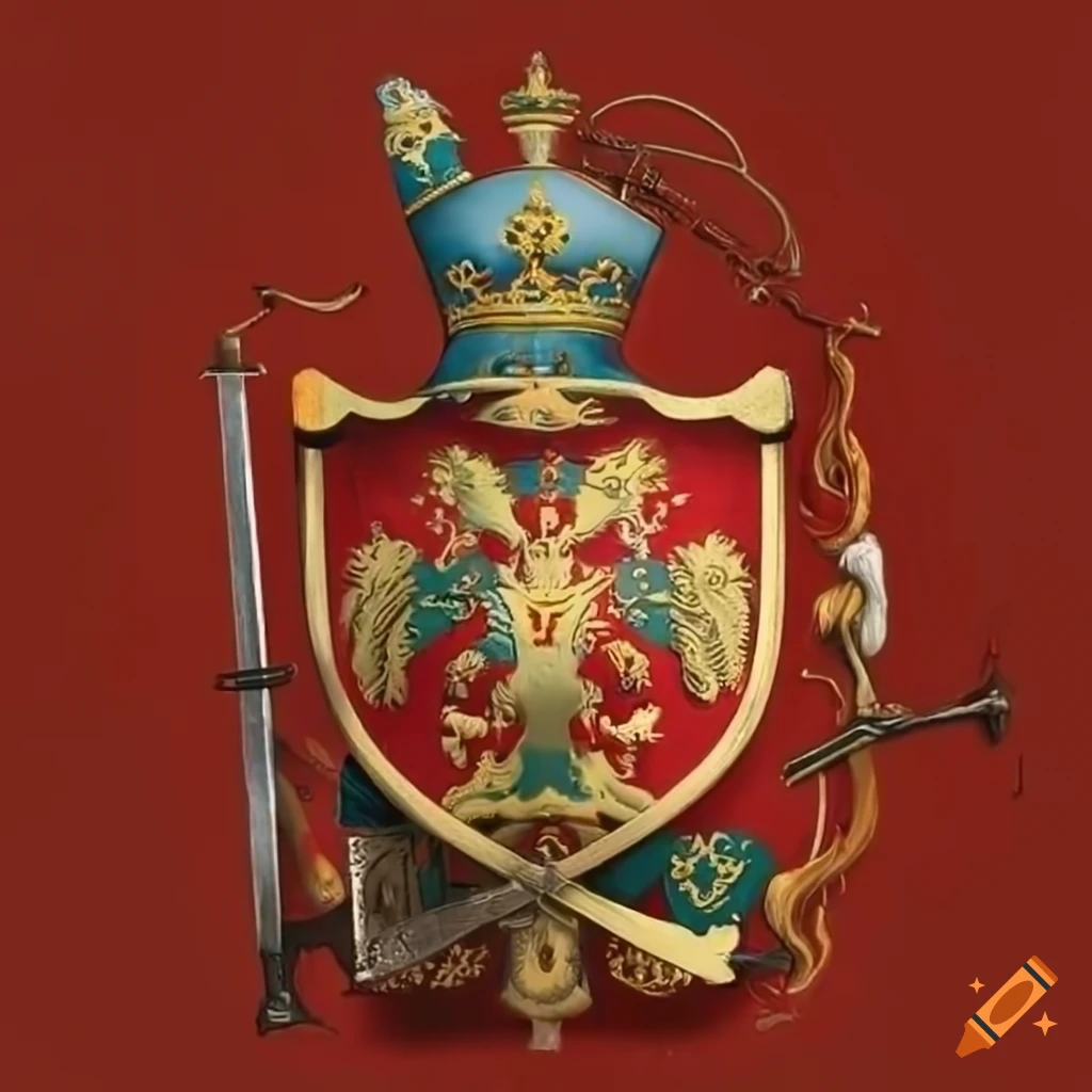 Coat of arms of the Cherkasy Empire with a Cossack and weaponry on Craiyon